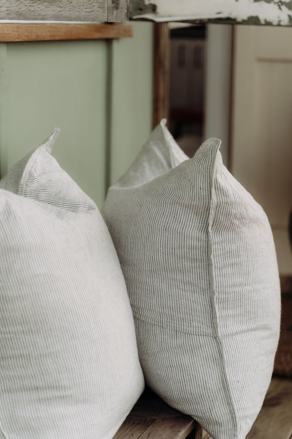 "Ink" Pinstripe Linen European Pillowcases Set of Two – KULALA Living