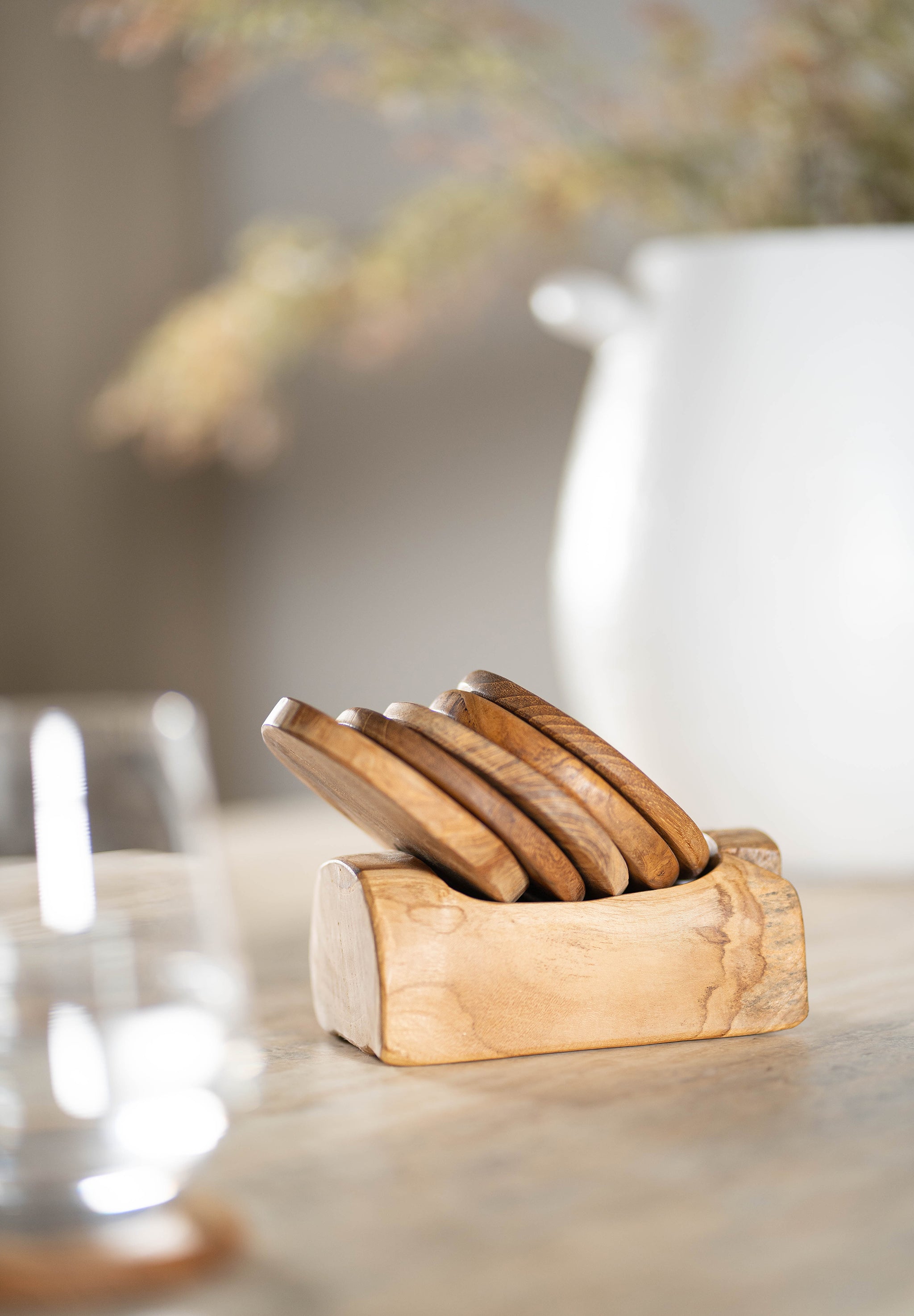 Hand Carved Teak Coaster Set Natural – KULALA Living